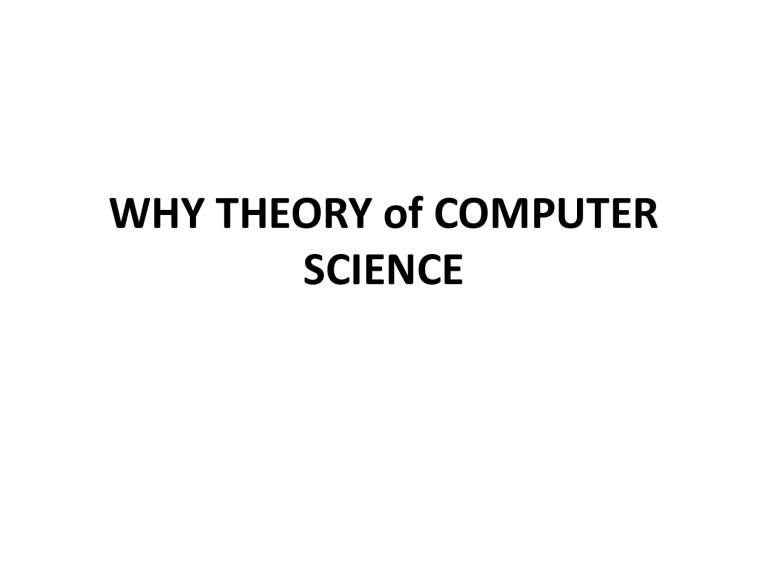 Why Theory of Computer Science: An Introduction