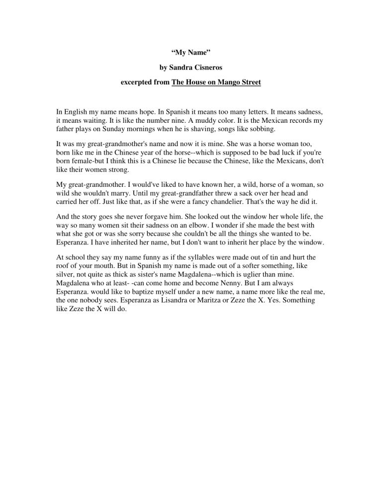 My Name by Sandra Cisneros