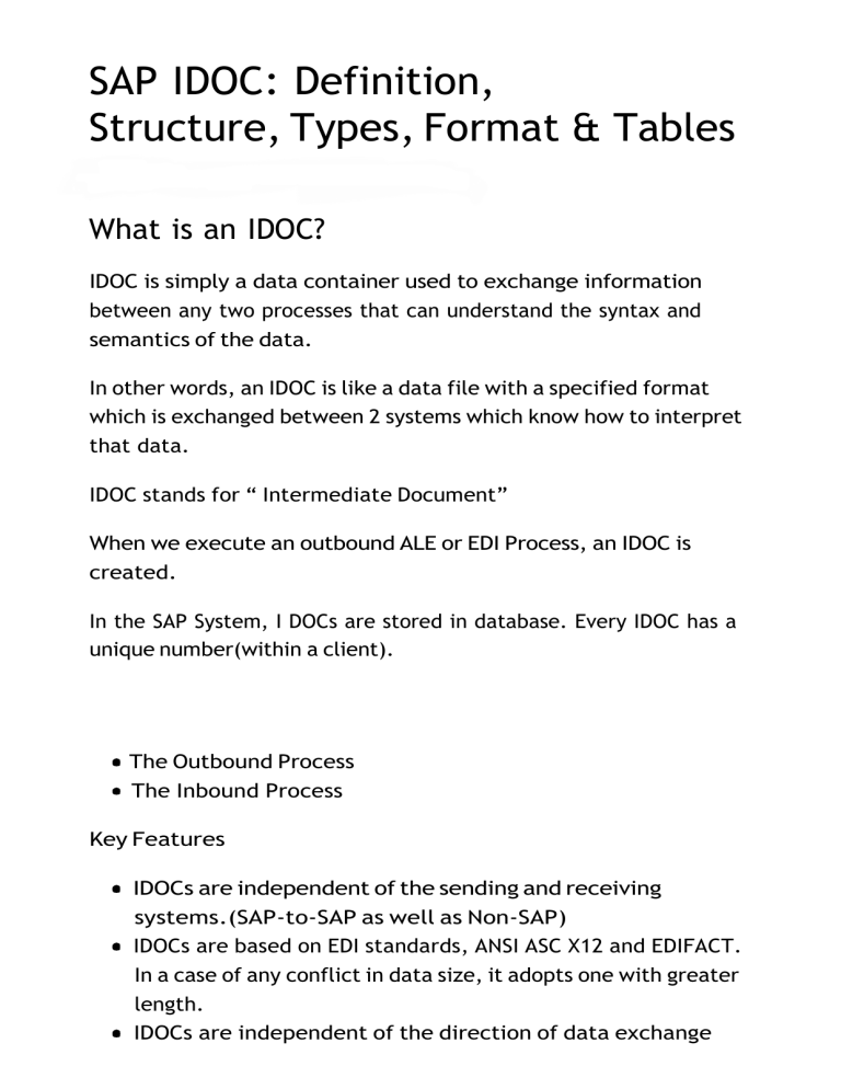 SAP IDOC: Definition, Structure, Types, Format & Tables