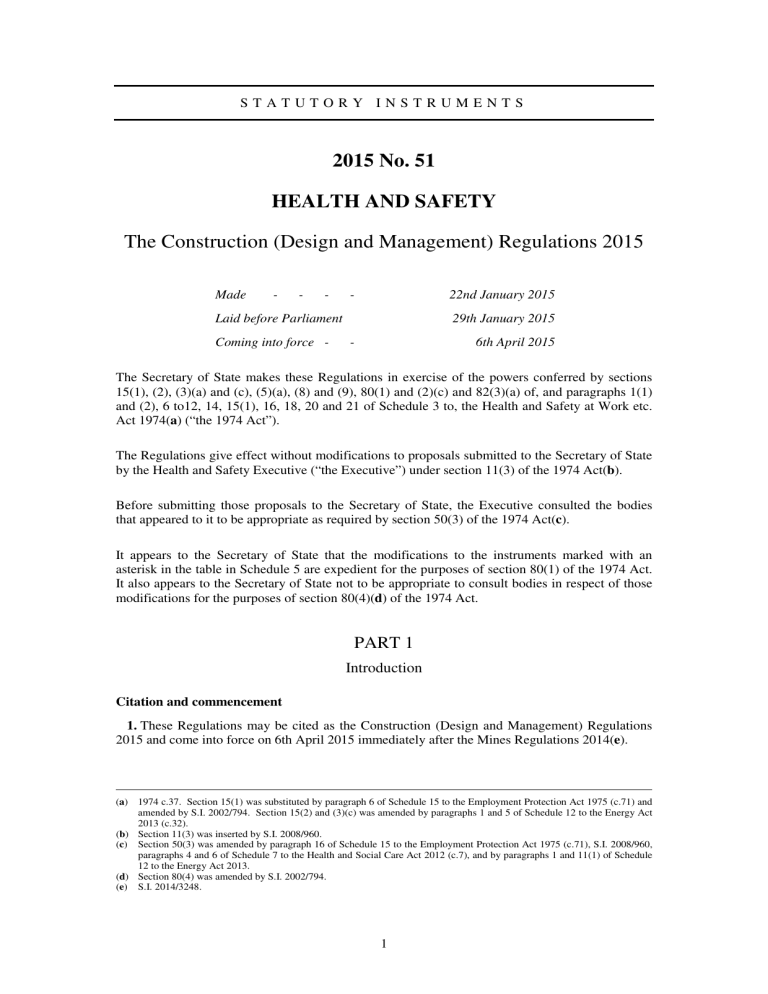 The Construction (Design and Management) Regulations 2015