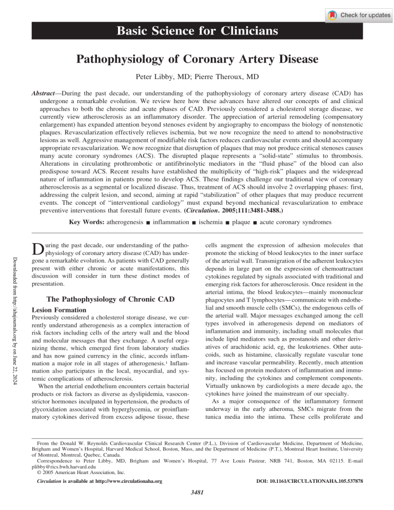 Pathophysiology of Coronary Artery Disease