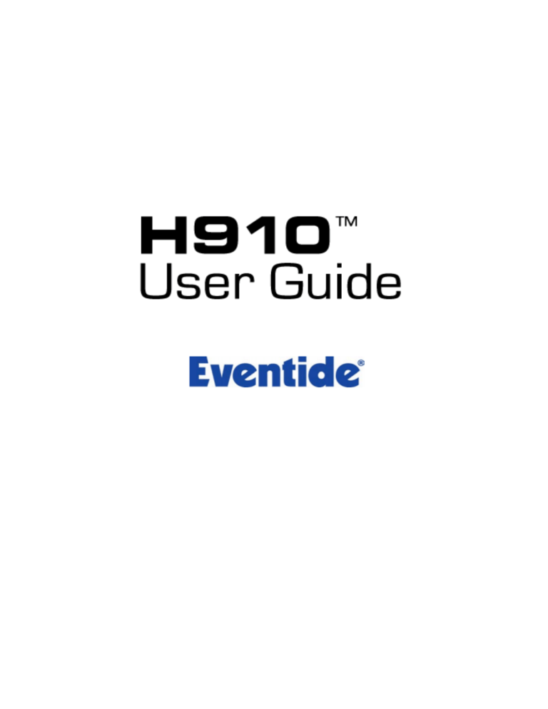 Eventide H910 Harmonizer Plug-In User Manual Guide
