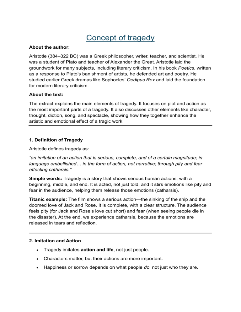 Aristotle's Concept of Tragedy: Key Elements & Analysis