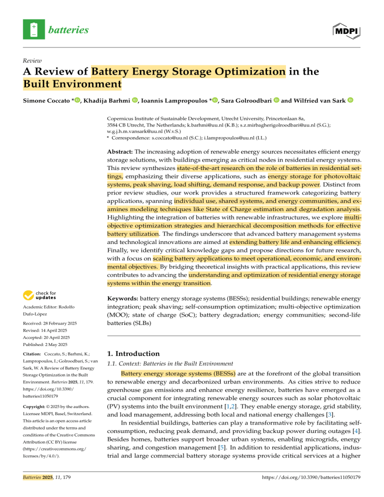 Battery Energy Storage Optimization in Built Environment: Review