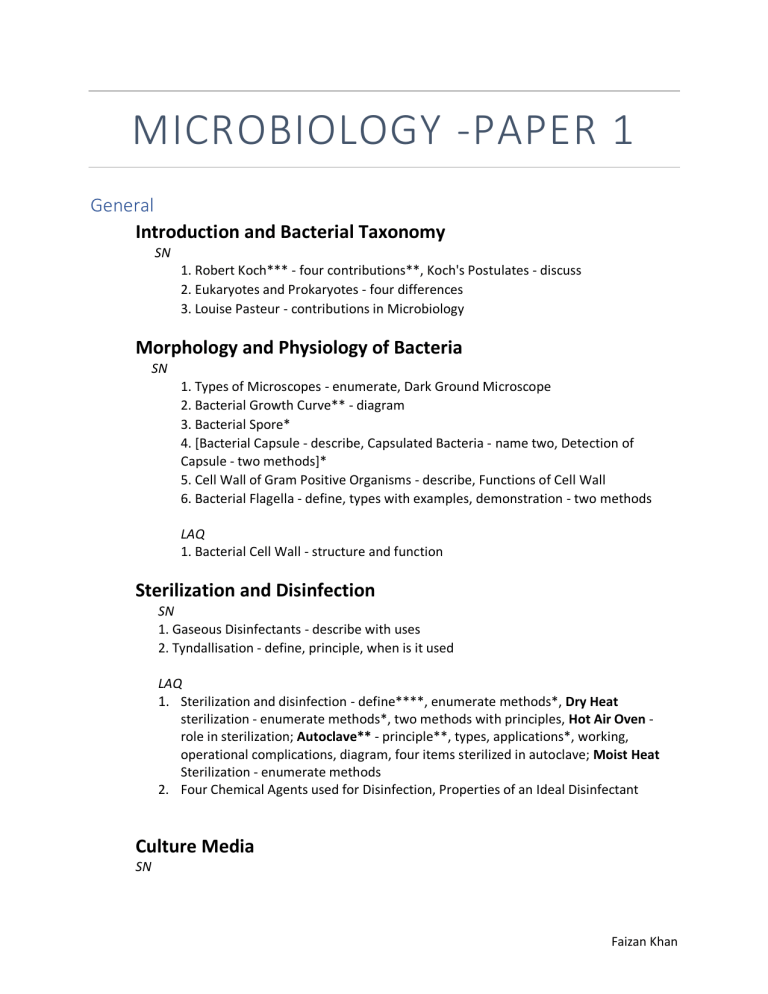 Microbiology Paper 1 Study Guide - Exam Notes