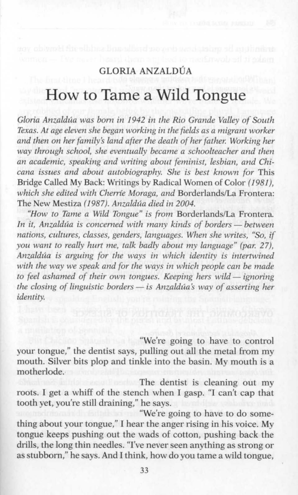 How to Tame a Wild Tongue by Gloria Anzaldúa
