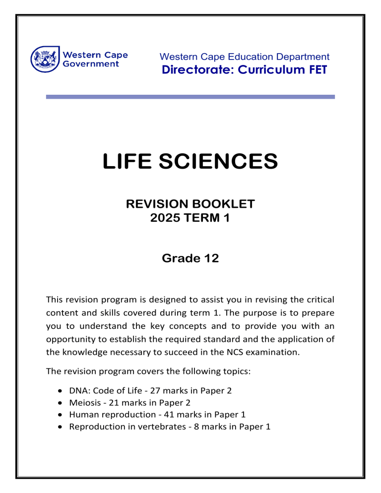 Grade 12 Life Sciences Revision Booklet 2025 Term 1