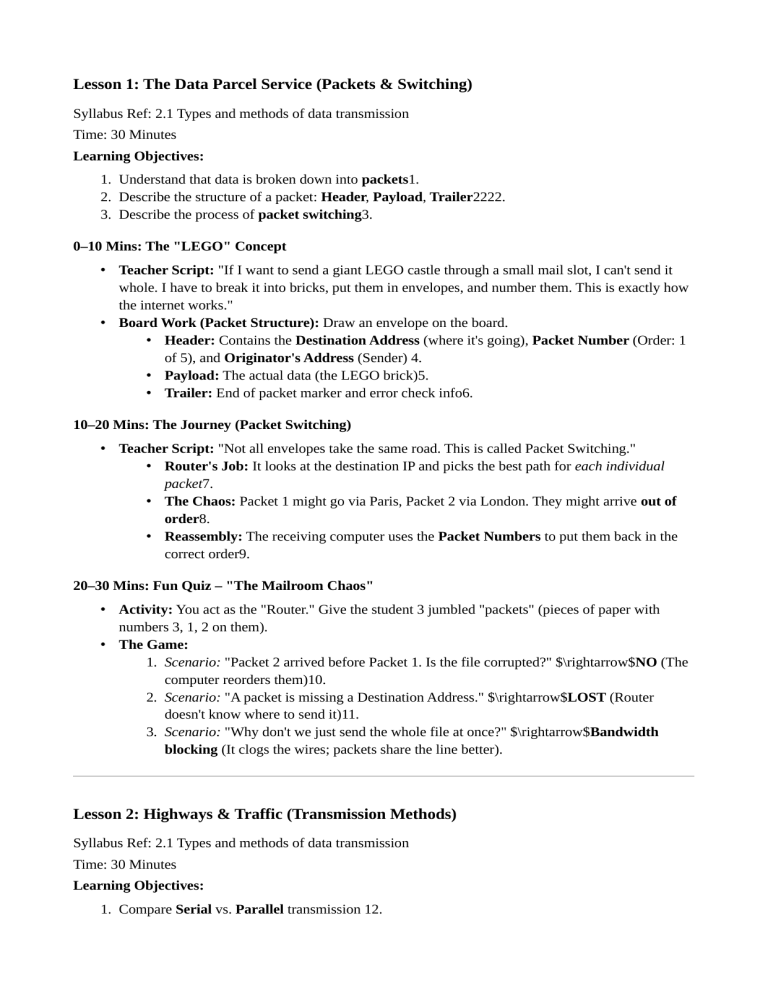 Data Transmission Course: Packets, Switching, & Transmission Methods