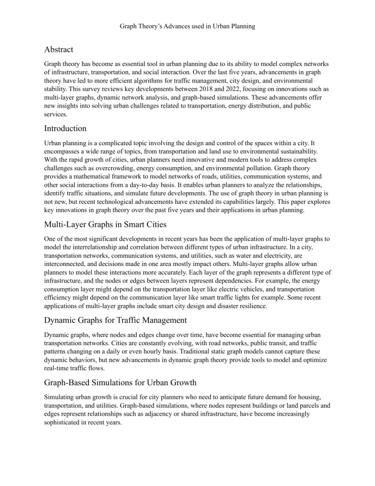 Graph Theory Advances in Urban Planning