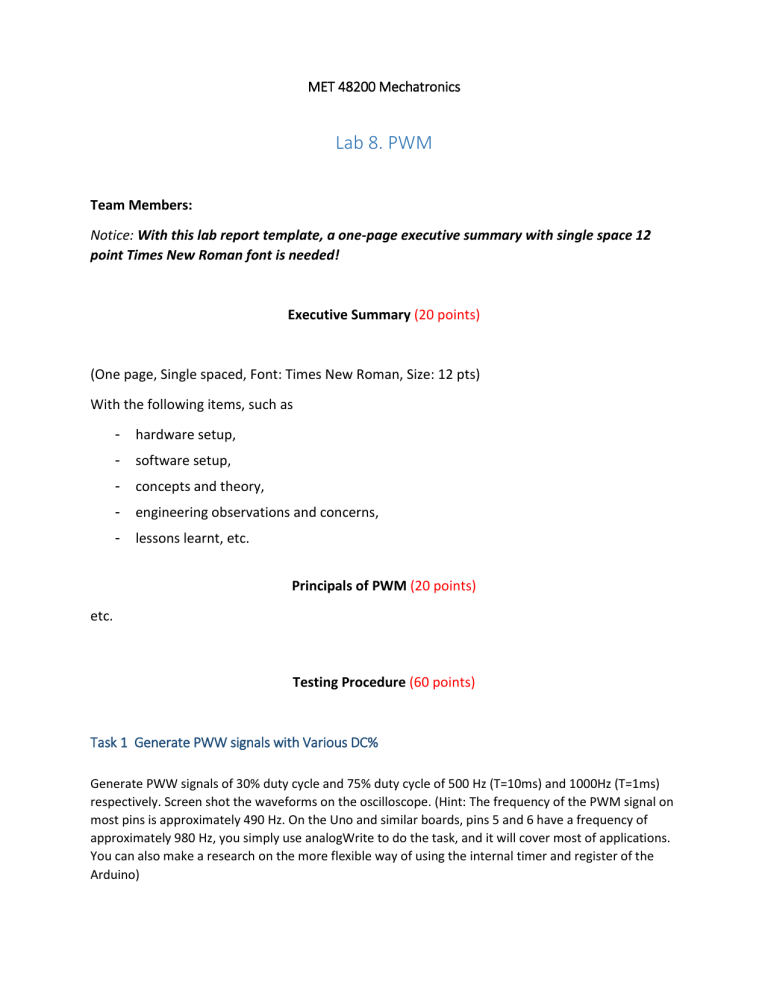 MET 48200 Mechatronics Lab 8: PWM Template