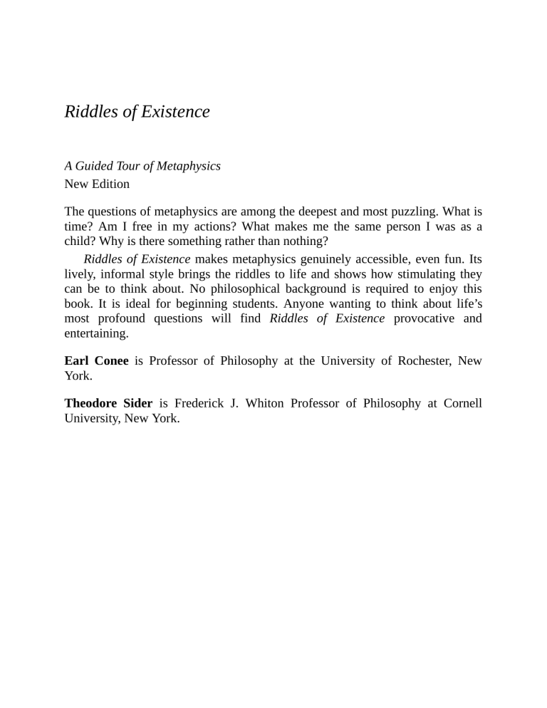 Riddles of Existence: A Guided Tour of Metaphysics