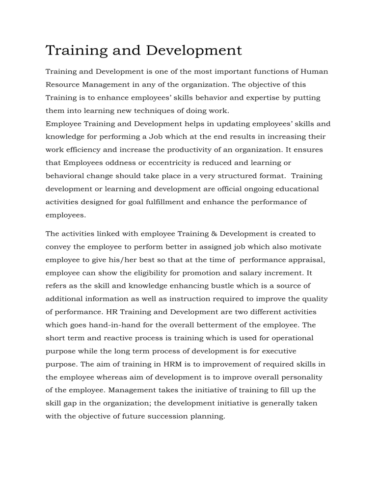 Training and Development in HRM: Objectives, Types, Benefits