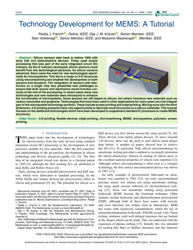 MEMS Technology Tutorial: Silicon Sensors & 3D Printing