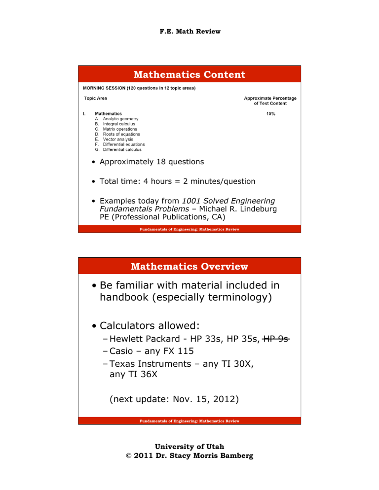 FE Math Review: Engineering Exam Prep
