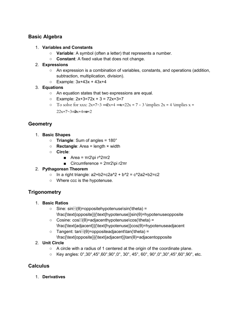 Basic Mathematics: Algebra, Geometry, Trigonometry, Calculus, Statistics