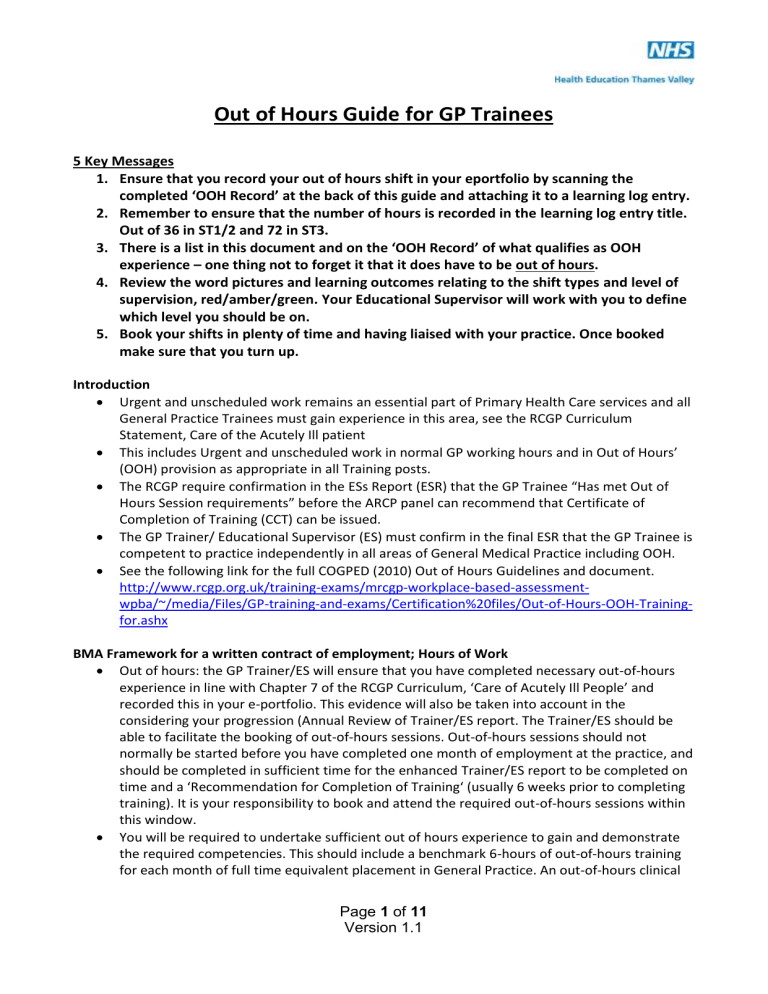 Out of Hours Guide for GP Trainees