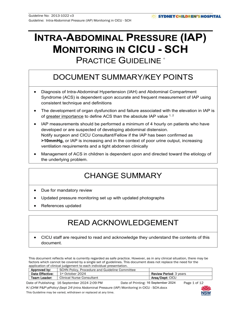 IAP Monitoring Guideline for Pediatric CICU
