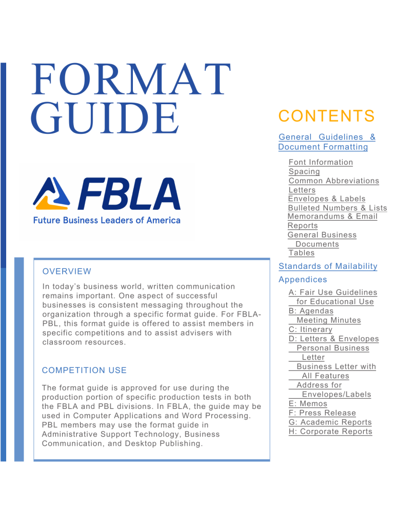 FBLA-PBL Format Guide: Document Production Standards