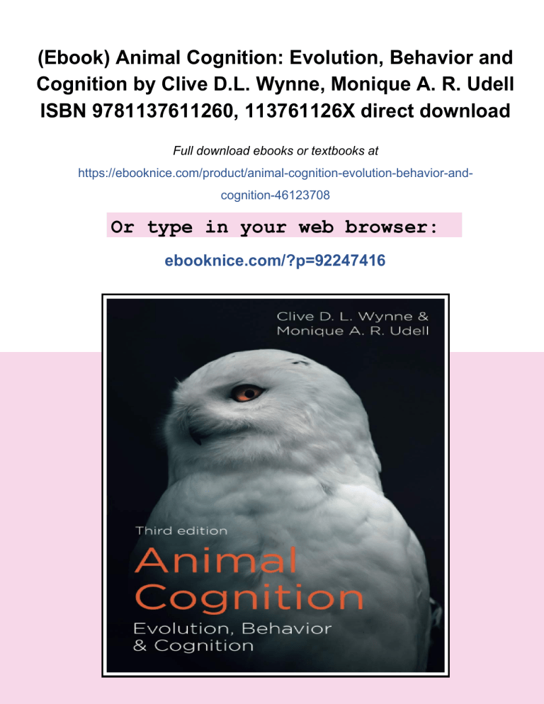 Animal Cognition: Evolution, Behavior & Cognition Textbook
