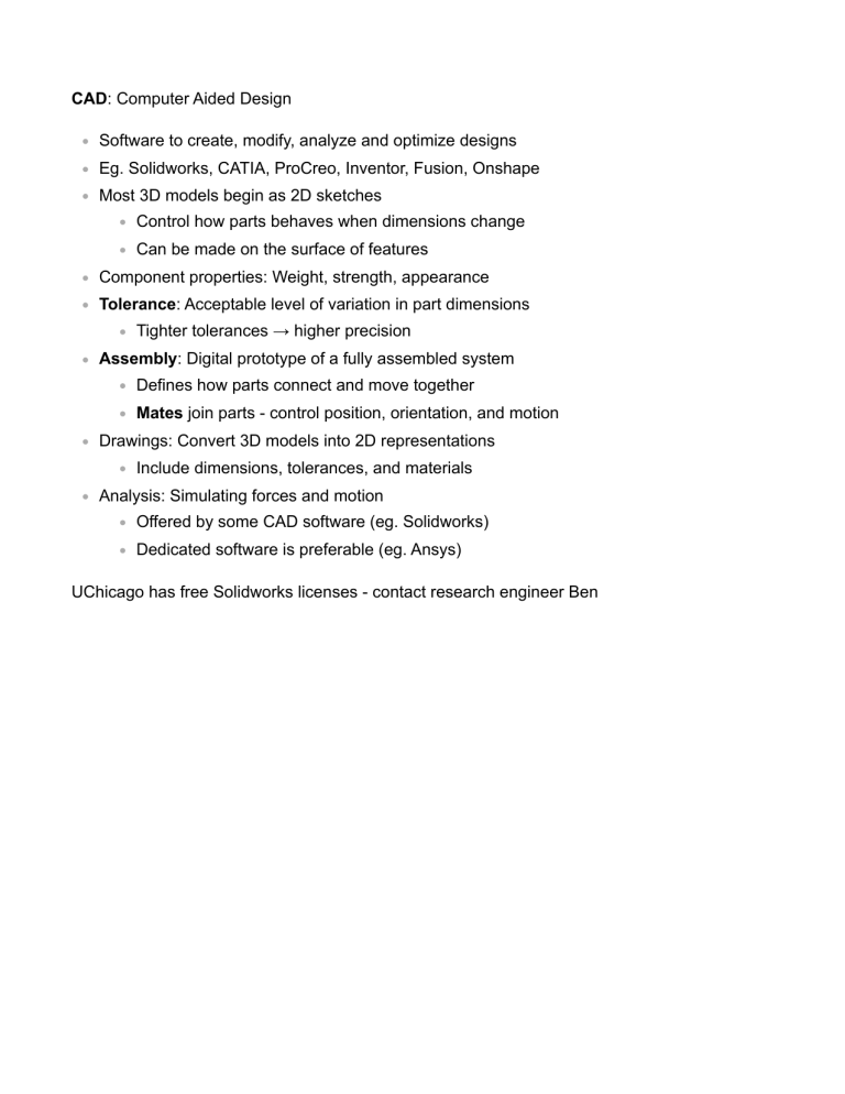 Introduction to Computer Aided Design (CAD)