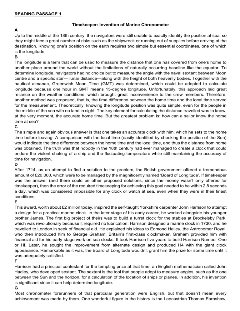 Timekeeper: Invention of Marine Chronometer | Reading Passage
