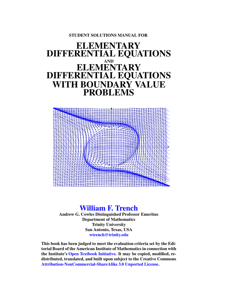 Student Solutions Manual for Elementary Differential Equations