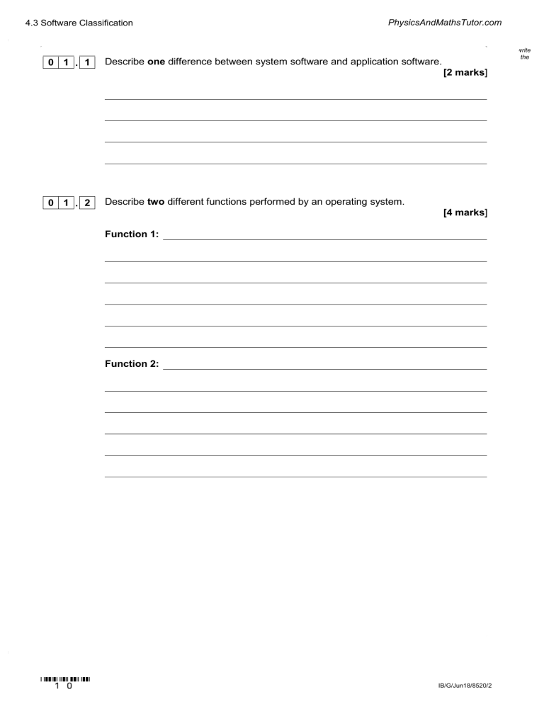 IB Software Classification Exam Questions