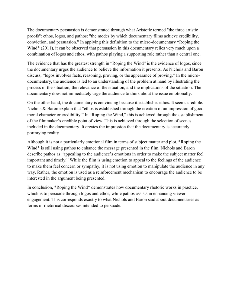Analysis of Roping the Wind: Documentary Rhetoric