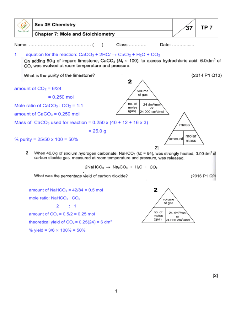 Chemistry Mole & Stoichiometry Worksheet