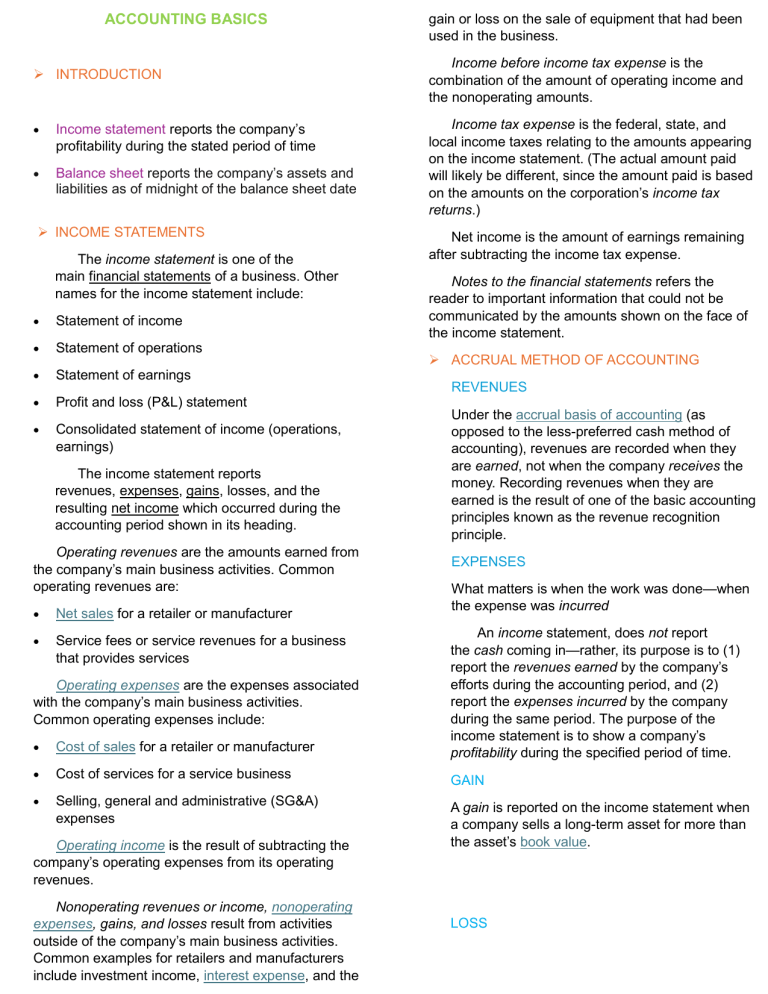 Accounting Basics: Income Statement & Balance Sheet
