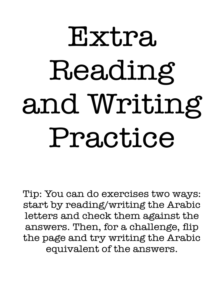 Arabic Alphabet Reading and Writing Practice Worksheet