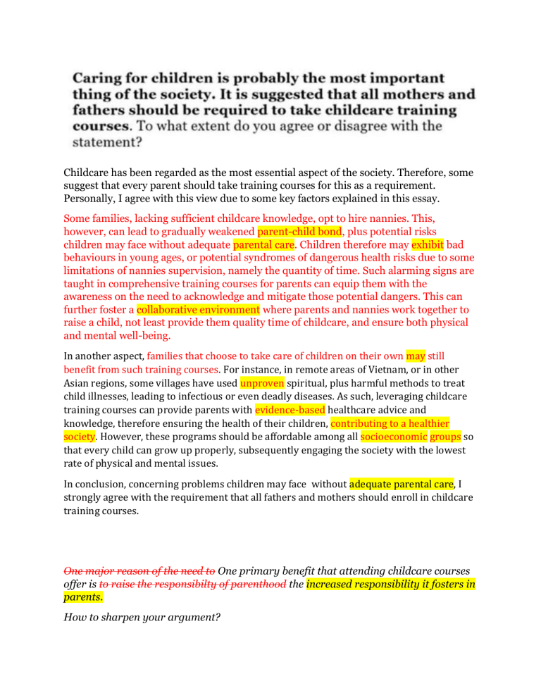Mandatory Childcare Training for Parents: Argumentative Essay