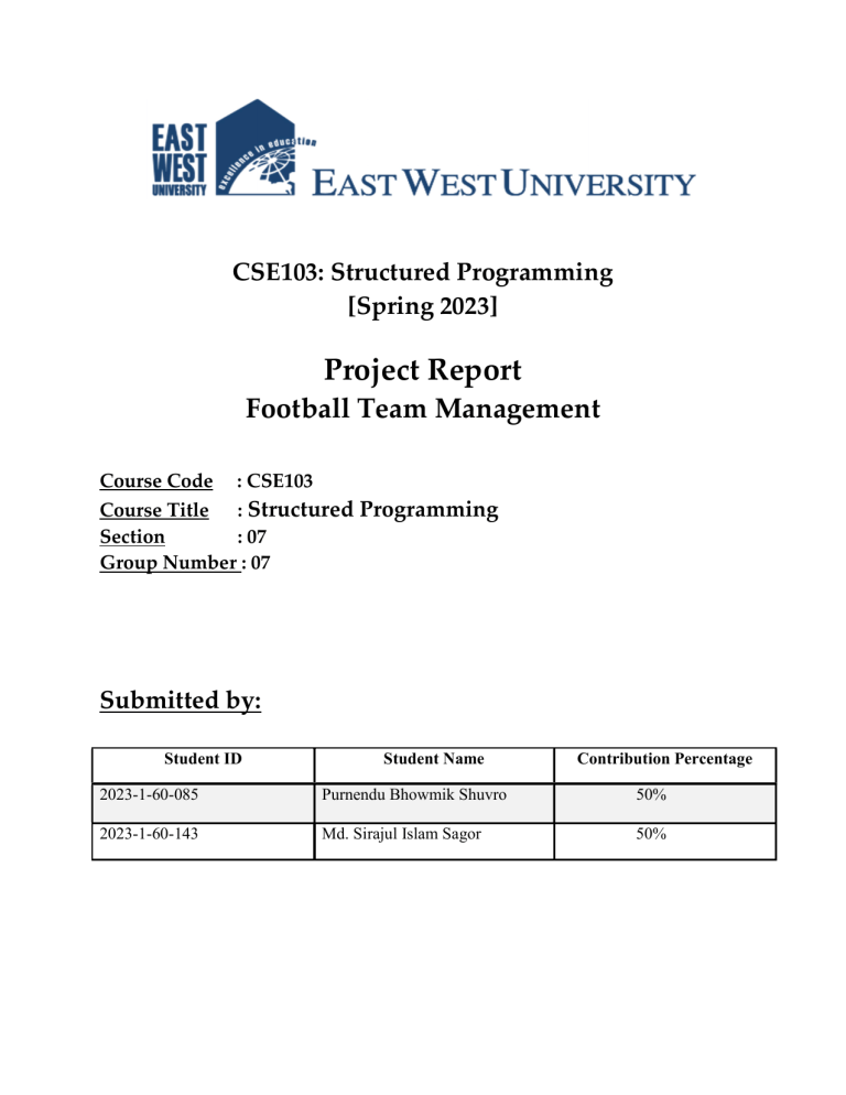 Football Team Management Project Report