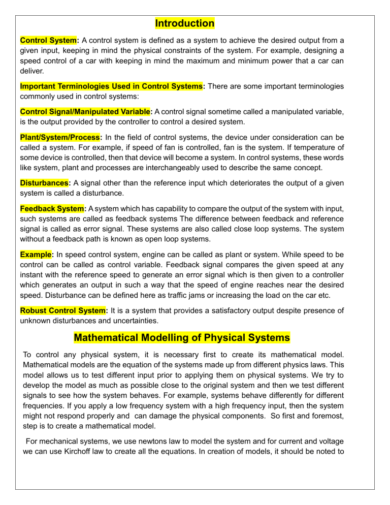 Introduction to Control Systems Engineering