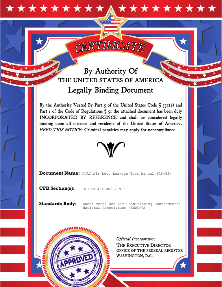 HVAC Air Duct Leakage Test Manual (RS-35)