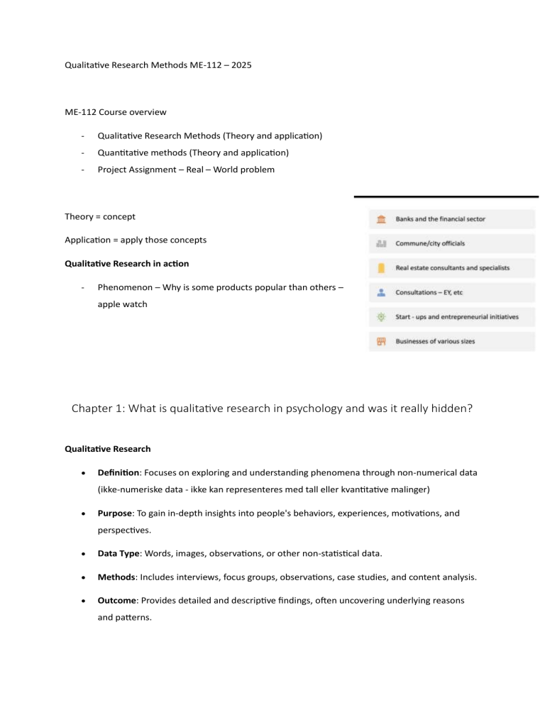 Qualitative Research Methods ME-112 2025 Course Overview