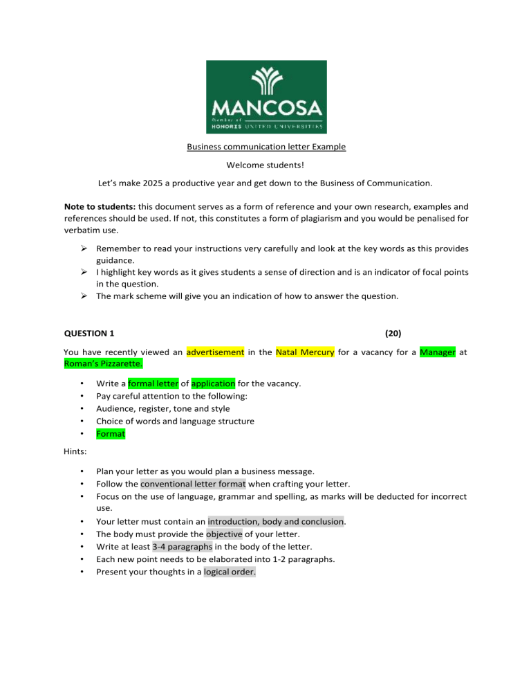 Business Communication Letter Examples