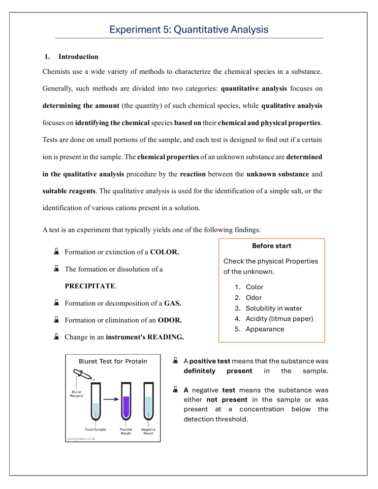 Experiment 5: Quantitative Analysis of Anions