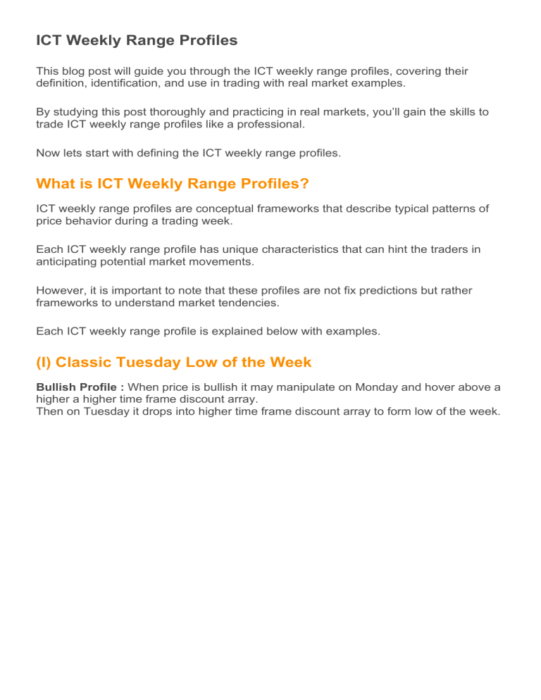 ICT Weekly Range Profiles: Trading Guide