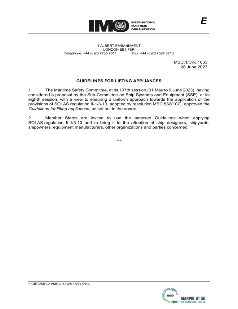 IMO Guidelines for Lifting Appliances (MSC.1/Circ.1663)