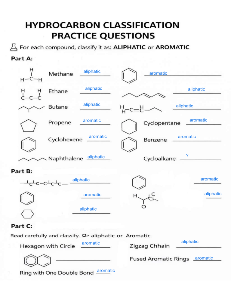 Hydrocarbon Classification Practice Questions