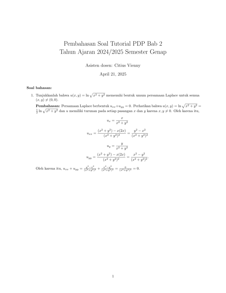 Exercise Partial Differential Equation
