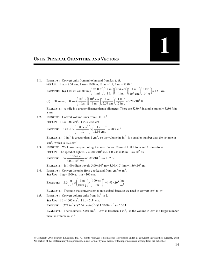 Units, Physical Quantities, and Vectors: Physics Problem Sets