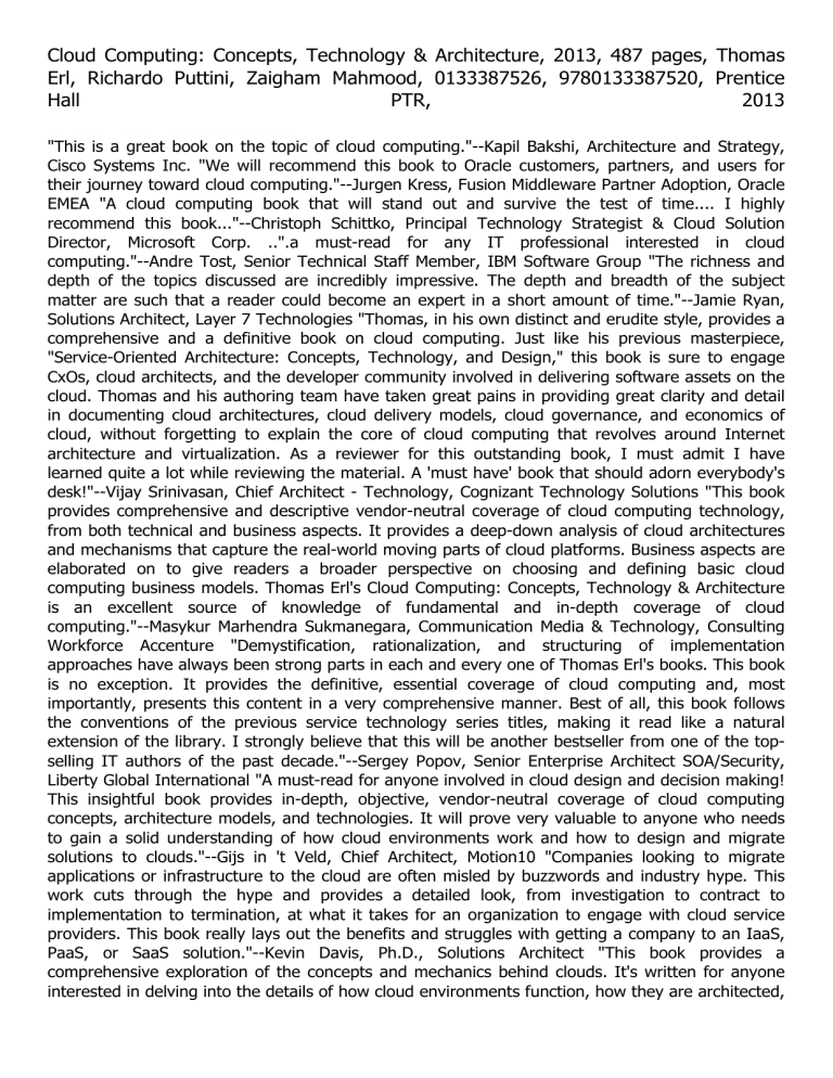 Cloud Computing: Concepts, Technology & Architecture Textbook