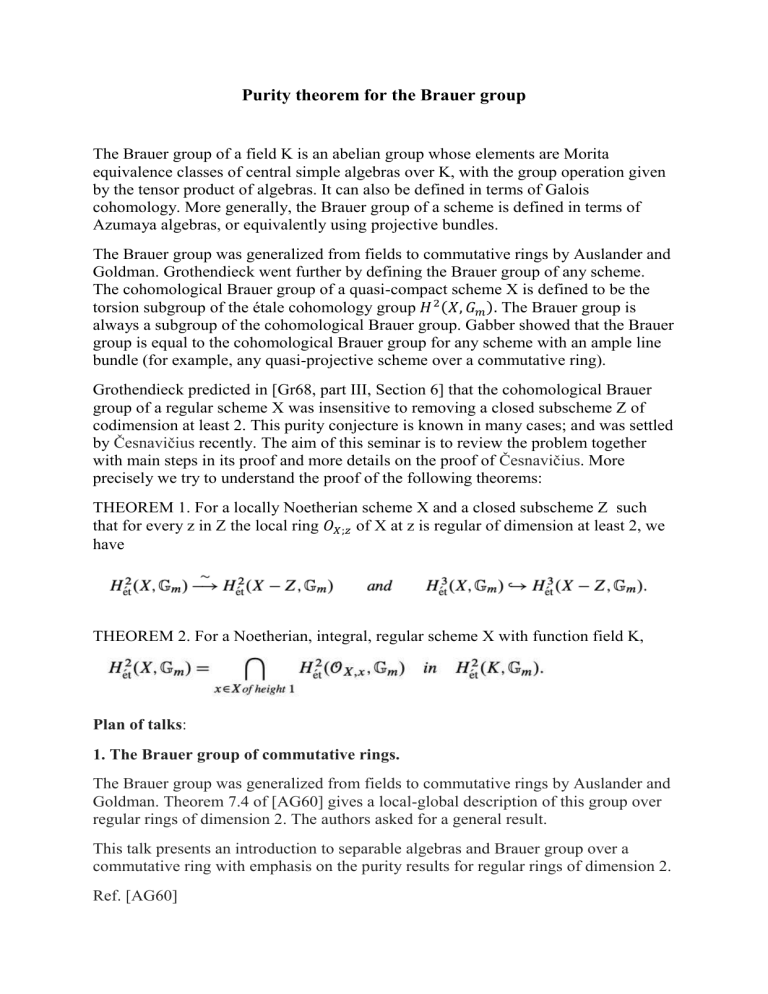 Purity for the Brauer Group Seminar