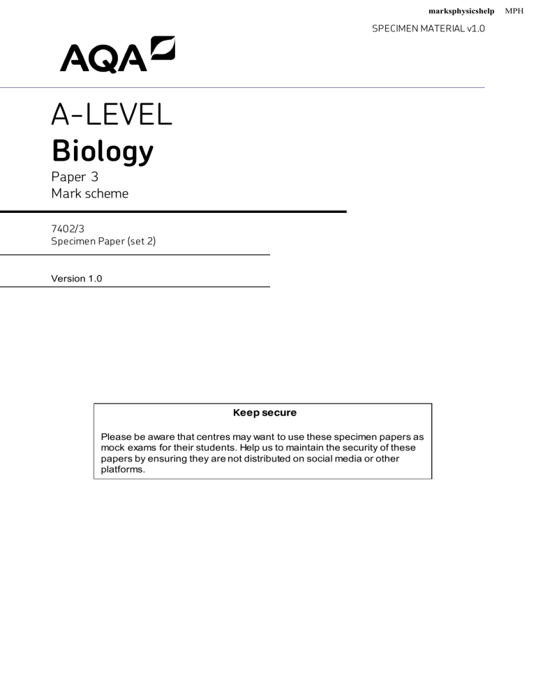 AQA A-Level Biology Paper 3 Mark Scheme