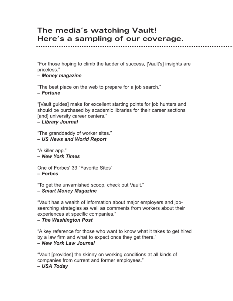 Vault Guide to Resumes, Cover Letters & Interviews