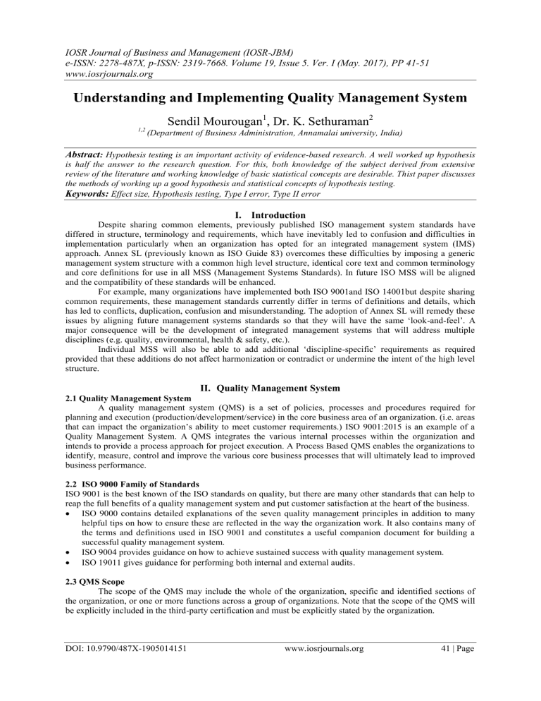 Understanding and Implementing Quality Management System