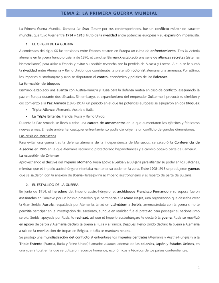 Primera Guerra Mundial: Orígenes y Consecuencias