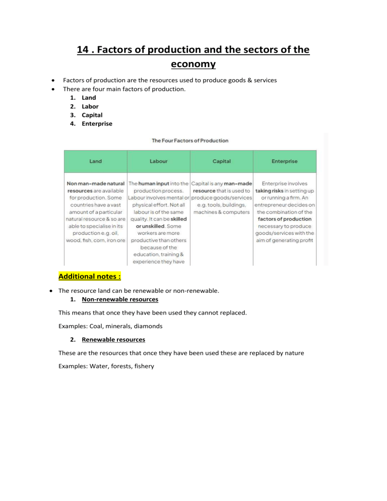 Factors of Production & Economic Sectors